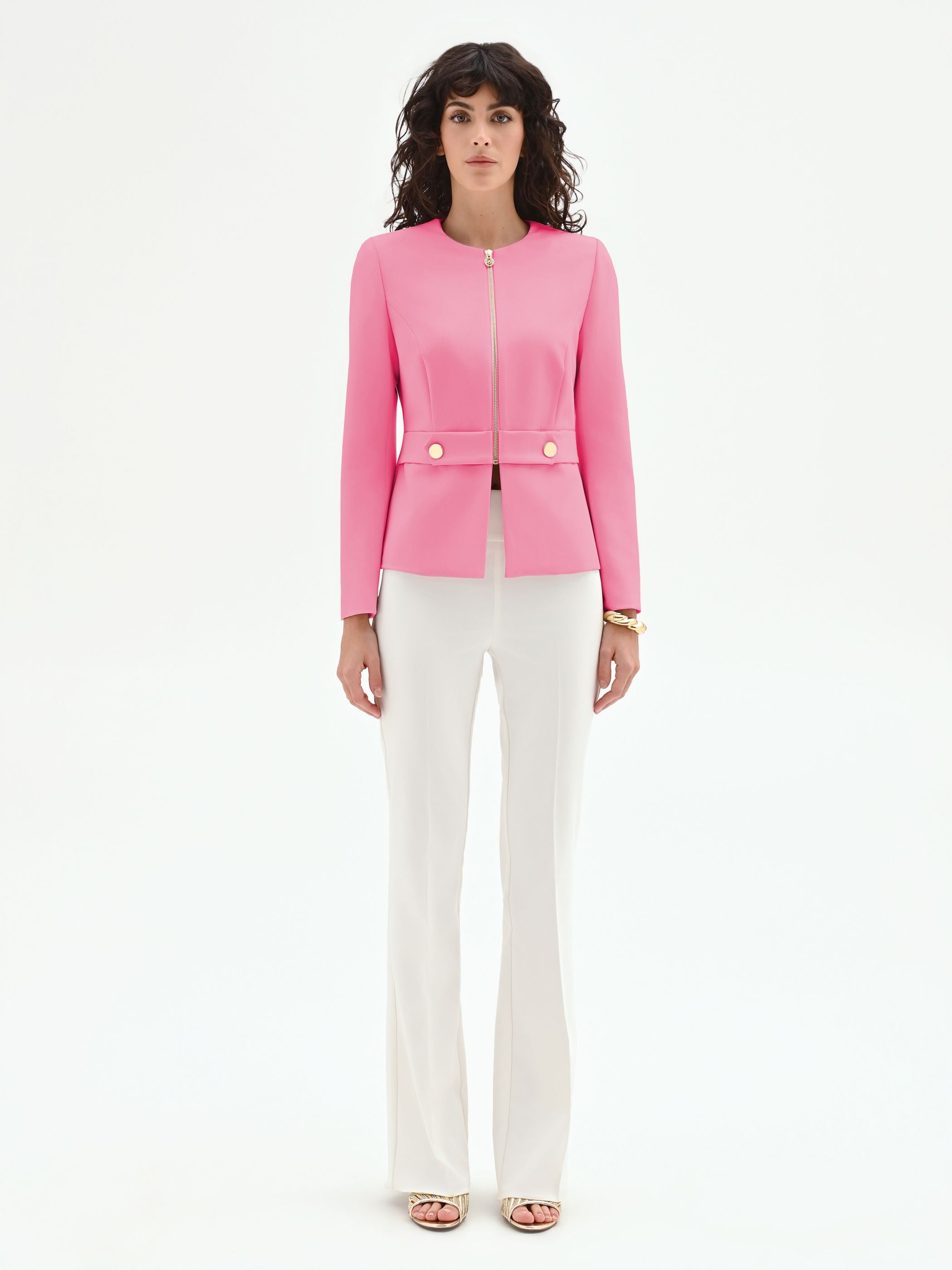 Pink jacket with waist belt and gold zip – Rinascimento