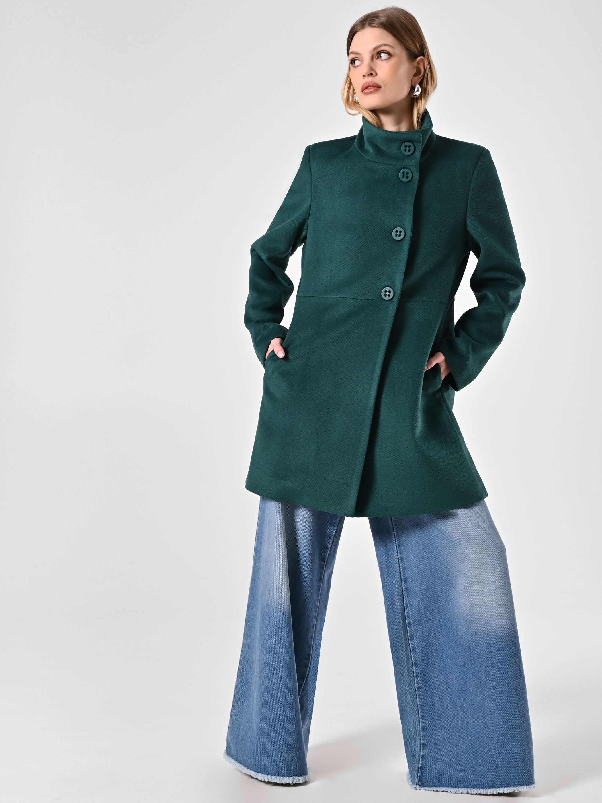 Cappotto con Collo in Piedi Verde Reale – Rinascimento