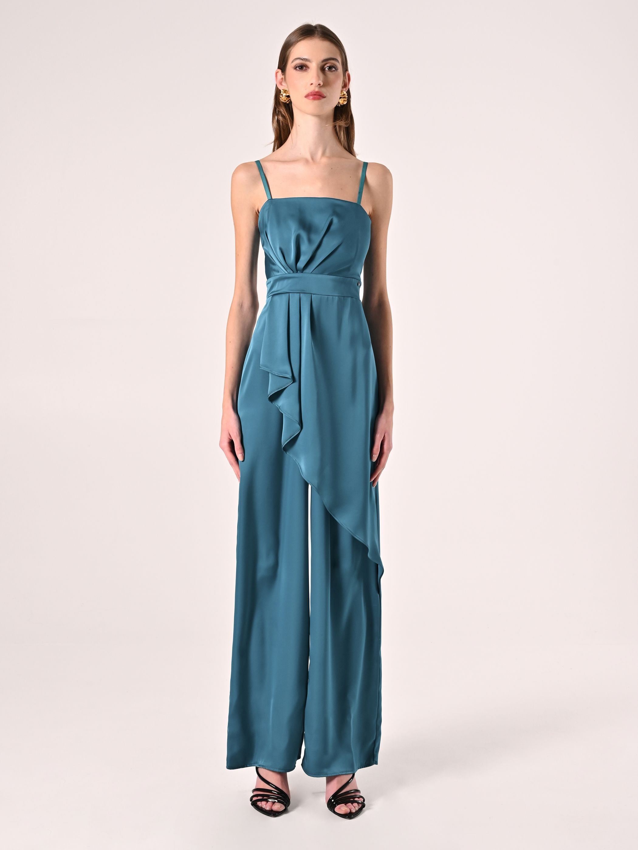 Palazzo-Overall aus Satin in Grün – Rinascimento