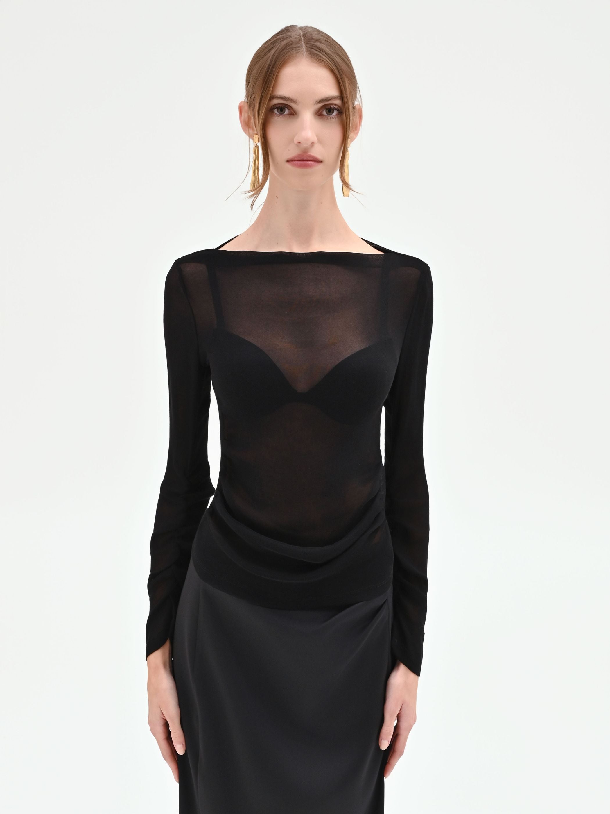 Side-Ruched Black Top – Rinascimento