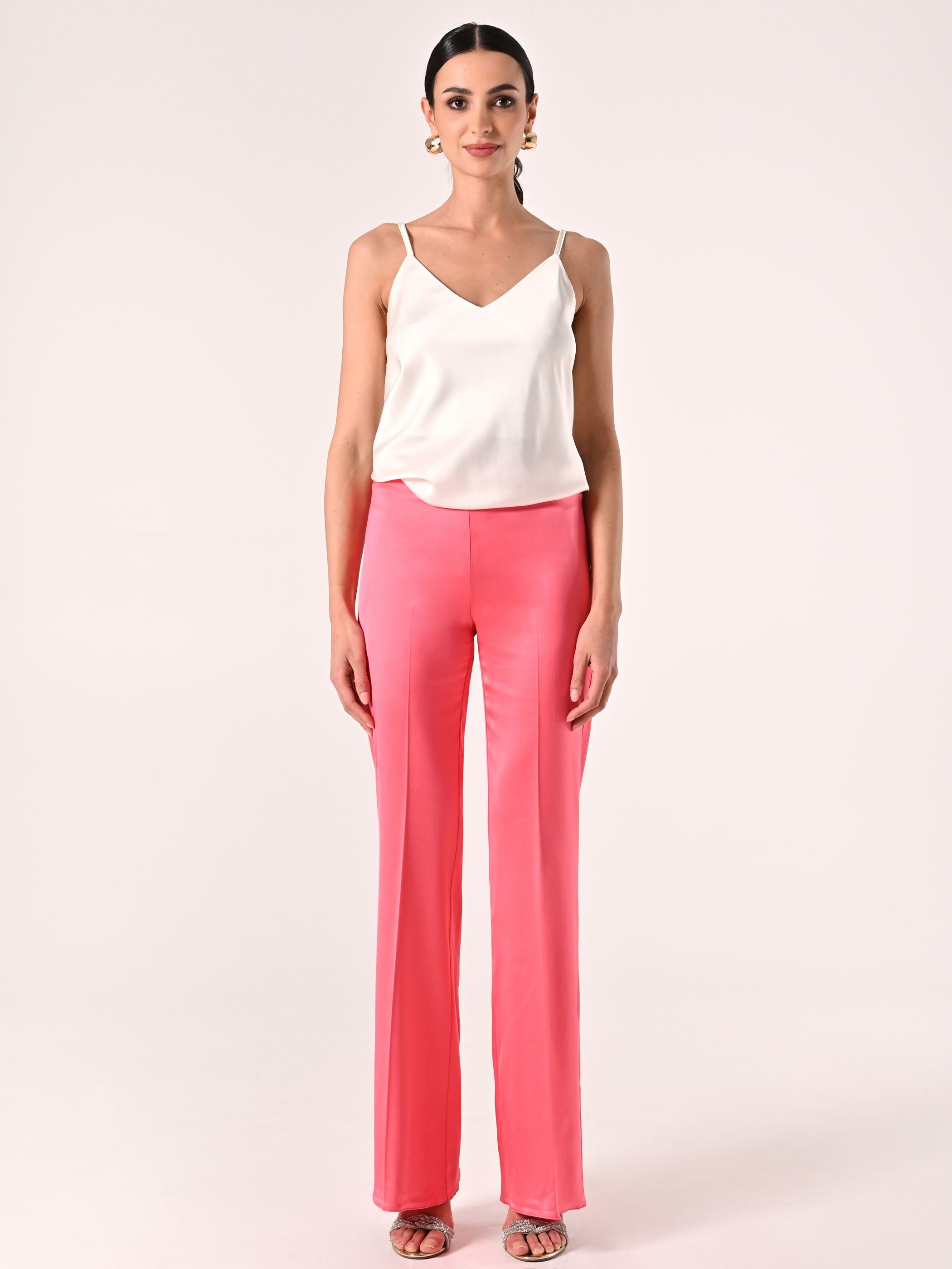 Camellia Pink Viscose Satin Trousers – Rinascimento