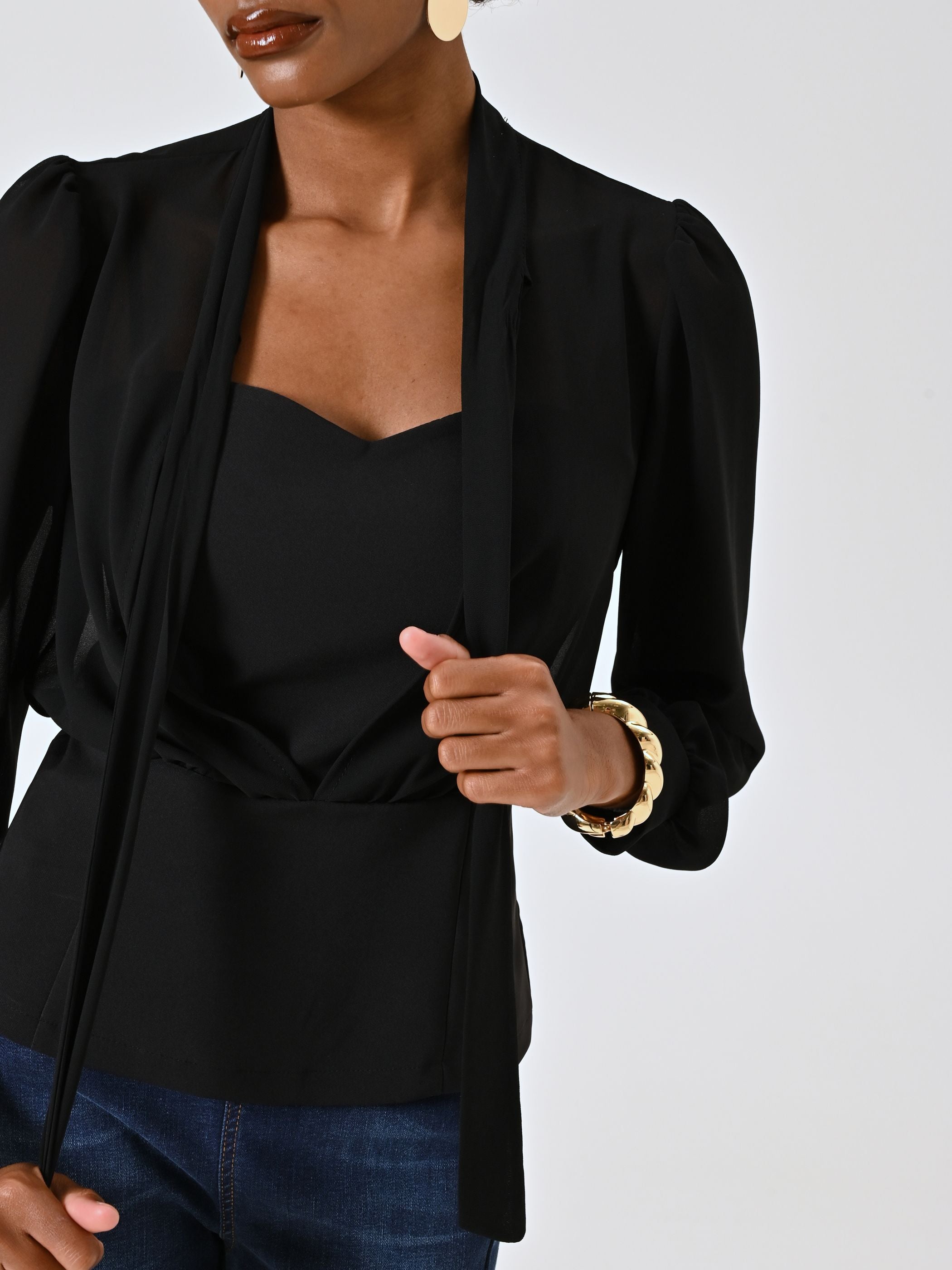 Black Bustier Blouse with Bow – Rinascimento