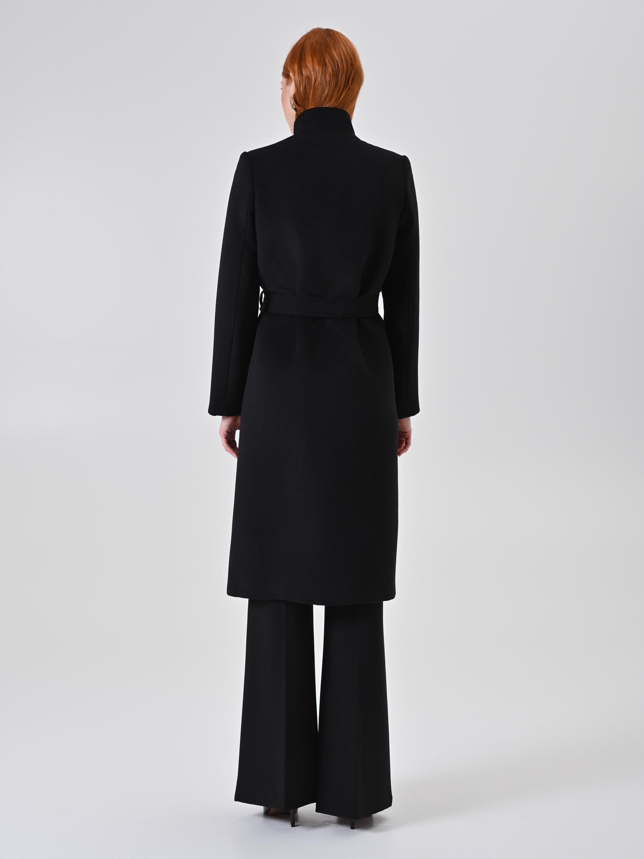 Black Double-Breasted Stand-Collar Coat | Rinascimento